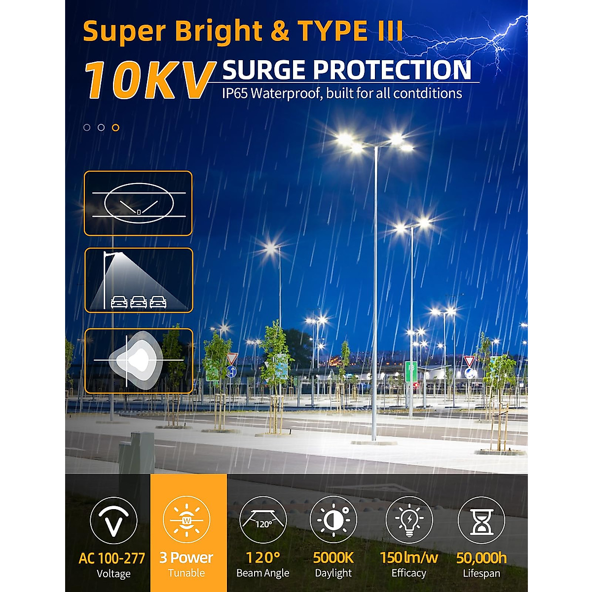 LED Parking Lot Lights 320W 250W 200W, LED Shoebox Light 5000K Adjustable Arm Mount, UL Listed Outdoor Pole Light with Photocell, IP65 Waterproof Commercial Street Area Lighting 100-277V (2 Pack)
