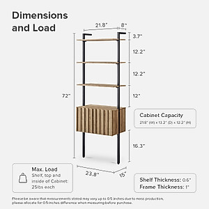 mopio Norwin Ladder Book Shelf, Wall Bookshelf, Farmhouse Industrial Bookcase, Narrow Slim Organizer Display Shelves, Living Room, Bedroom (3-Tier Shelf Cabinet)