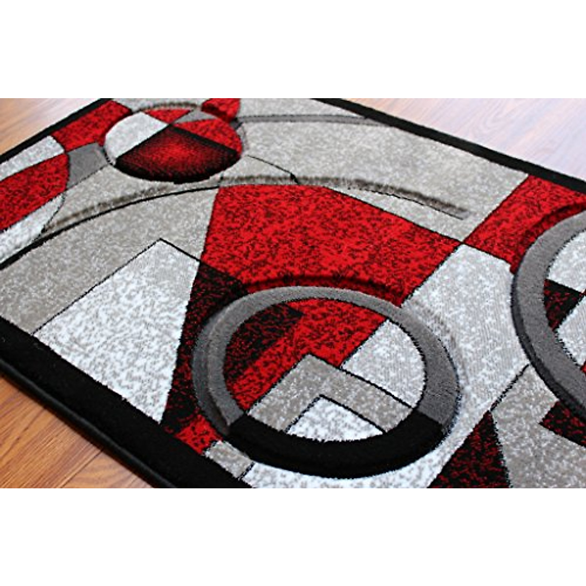 Masada Rugs, Sophia Collection Hand Carved Area Rug Modern Contemporary Red Grey White Black (2 Feet X 7 Feet 3 Inch) Runner