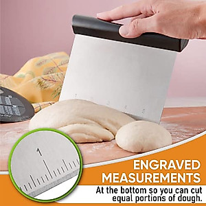 Spring Chef - Bench Scraper, Stainless Steel Dough Scraper, Pastry Scraper, Pizza and Dough Cutter, With Bonus Bowl Scraper, Black