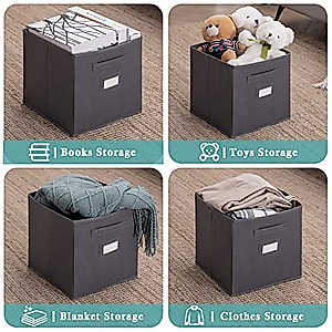 YOUDENOVA Cube Storage Bins with Label, 11 Inches Fabric Cubby Storage Bins for Cubes Organizer, Closet Organizers Bins,Pack of 6, Grey