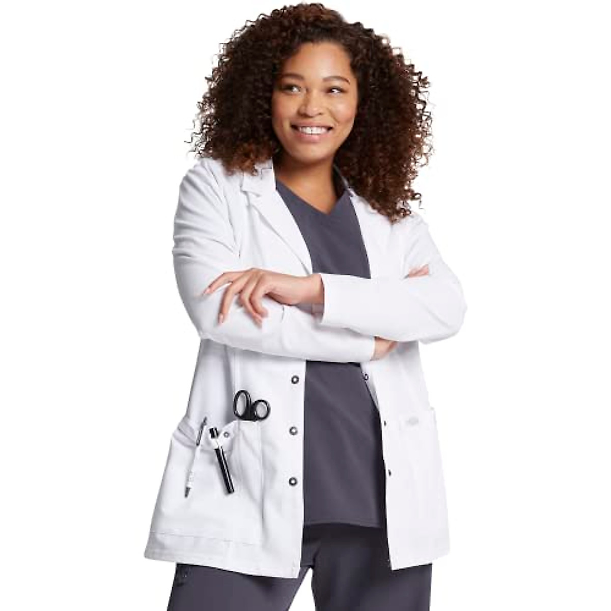 Dickies Xtreme Stretch 28" Stretch Womens Snap Front Lab Coat 82400, M, White