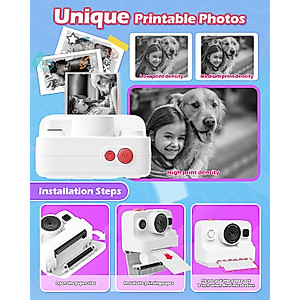 Anchioo Kids Camera Instant Print, 1080P Kids Digital Camera with Printer Paper, Christmas Birthday Gift for Girls Boys Age 3-12, Kids Print Camera Toy for 4 5 6 7 8 Year Old Boy, 32G SD Card - White