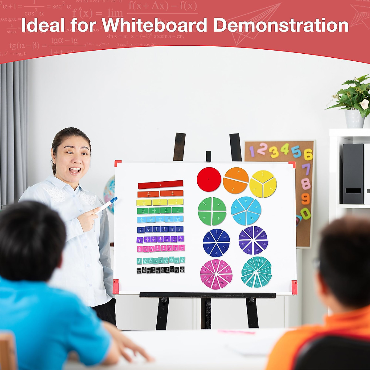 Opret Magnetic Fraction Tiles & Fraction Circles 19 Sets 118 Pcs, Rainbow Math Manipulatives for Elementary School, Magnetic Fraction Puzzle Math Classroom Supplies Christmas Gift