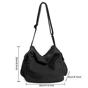 WantGor Canvas Crossbody Bag for Women Men, Large Shoulder Tote Bag Work Handbag Casual Hobo Bags (Black)