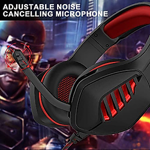 targeal Gaming Headset with Microphone - for PC, PS4, PS5, Switch, Xbox One, Xbox Series X|S - 3.5mm Jack Gamer Headphone with Noise Canceling Mic - Black&Red