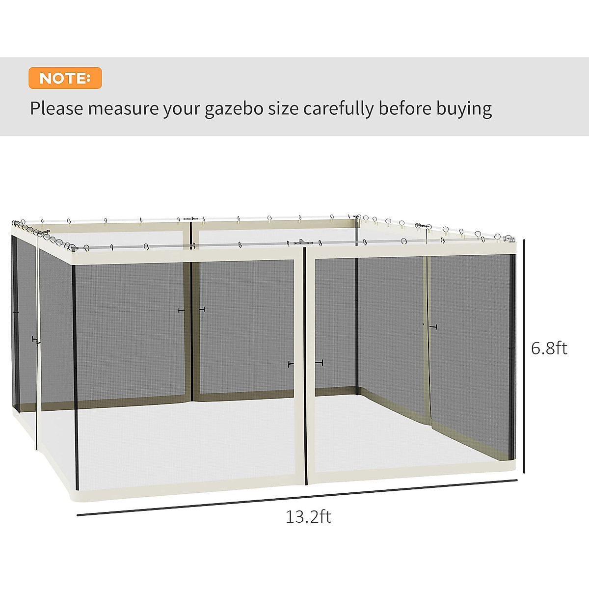 Outsunny 13' x 13' Replacement Mesh Sidewall Netting for Patio Gazebos and Canopy Tents with Zippers (Sidewall Only), Cream