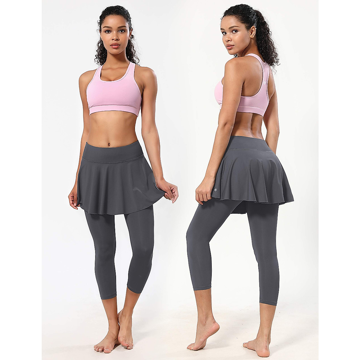 BUBBLELIME 5"/19"/26" XXS-XL Women's UPF 50+ Adjustable Running Skort - Pleated Skort Capris_Gray Small-19 Inseam(2)