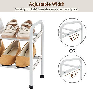 Gewudraw 2-Tier Shoe Rack Expandable, Width Adjustable Shoe Shelf Storage Organizer, 41.53'' Metal Standing Shoe Rack for Bedroom Entryway Closet, Holds up to 12 Pairs Shoes, White
