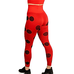 Miraculous Ladybug Womens Leggings Active Cosplay - Seamless for Gym Workout, Exercise, Yoga, Running by MAXXIM Red Large