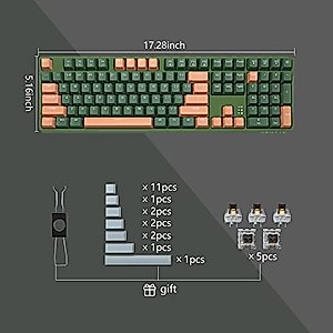 UBOTIE Wired Gaming Mechanical Keyboard, Hot Swappable Office Game Mode Full Size 108keys Colorful DIY Programmable Keyboards with LED Backlits 1.6m USB Cable for PC Mac Xbox