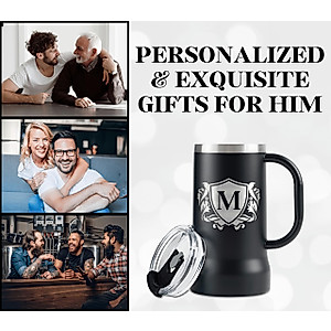 Onebttl Personalized Beer Stein, Beer Mug with Handle - Gifts for Beer Lovers, Men Who Have Everything on Birthday, Christmas - Customized Monogram 24 oz Double Wall Stainless Steel Cup, B