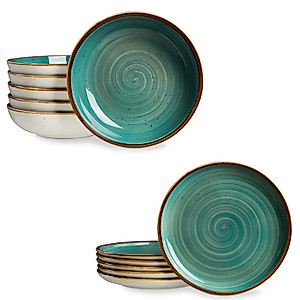 ONEMORE 30 oz Pasta Bowls and 8.5 inch Salad Plates Bundle - Microwave, Oven and Dishwasher Safe - Teal