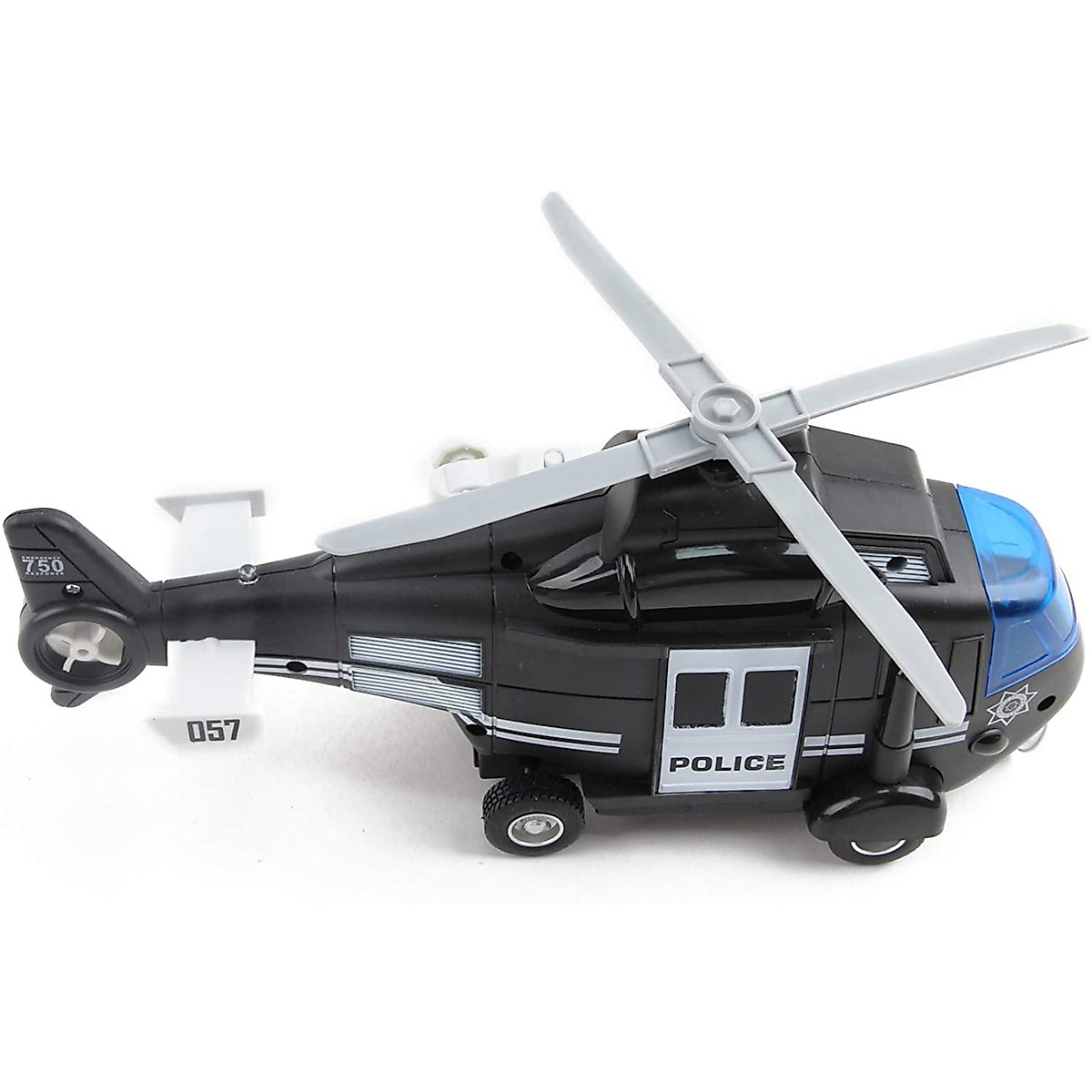 WolVolk Police Helicopter - Solid Built Push & Go Chopper Toy with Lights & Sounds - Aids Hand-Eye Coordination for Kids Boys & Girls (Black)