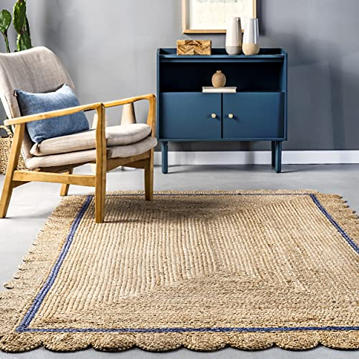 nuLOOM Tera Petals Braided Jute Area Rug, 4x6, Blue