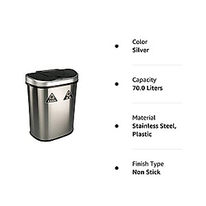 Ninestars DZT-70-R3 Motion Sensor Trash Can, Extra Large, Silver