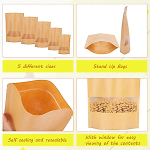 mortd 50Pcs Kraft Paper Sealable Bags with Window, Resealable Food Storage Pouch Stand Up Bags, Reusable Zip Lock Food Storage Bags Seal Paper Bag for Home Kitchen Packaging Products