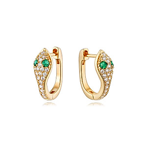 MYEARS Women Gold Huggie Hoop Snake Earrings Ear Stud Cuff Cubic Zirconia 14K Gold Plated Small Simple Minimalist Hypoallergenic Everyday Jewelry