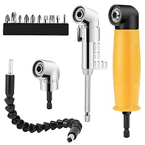 Alltope 90/105 Degree Right Angle Drill, 5 PCS Angle Extension Power Drill Attachment with 1/4'' Hex Impact Shank, Flexible Shaft Adapter, Magnetic Socket Angled Drill Bit Holder for Screwdrivers