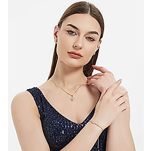 UDYLGOON Round Earrings Necklace Bracelet Jewelry Set For Women Bridal Bridesmaid Party Prom Daily (Gold)