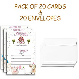 FujLoy Farm Animals Birthday Invitation, Farm Animals Party invite, Farm Birthday,Farm Birthday Party Supplies.（067）