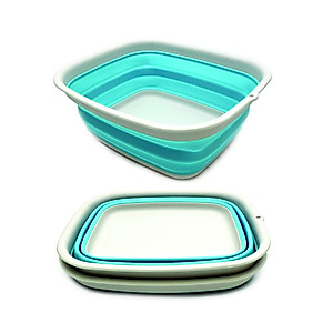 SAMMART Set of 3 Collapsible Tub - 9.45L (2.49 Gallon) - Foldable Dish Tub - Portable Washing Basin - Space Saving Plastic Washtub (3, Bright Blue)