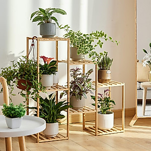 Plant Stand Indoor Plant Stands Bamboo Outdoor Tiered Plant Shelf for Multiple Plants, 3 Tiers 7 Potted Ladder Plant Holder Table Plant Pot Stand for Window Garden Balcony Living Room Corner (Natural)