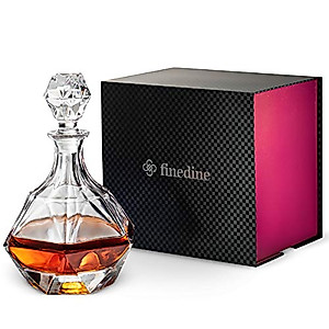FineDine European Style Glass Whiskey Decanter & Liquor Decanter with Glass Stopper, 30 Oz.- With Magnetic Gift Box - Aristocratic Exquisite Diamond Design - Glass Decanter for Alcohol Bourbon Scotch.