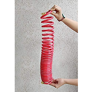 TABOR TOOLS Coil Garden Hose, 25 Feet Retractable Recoil Watering Hose with 8-Pattern Spray Nozzle, Corrosion Resistant 3/4 Inch Solid Brass Connectors, Lightweight and Durable. WK25A. (25 Feet)