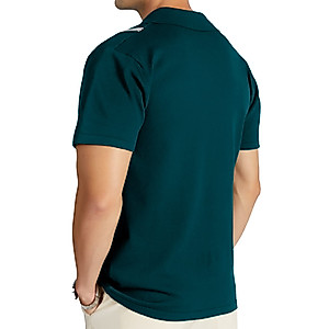 V VALANCH Men's Vintage Shirts Retro Stripes Polo Shirts Short Sleeve Button Closure Knitting Shirts