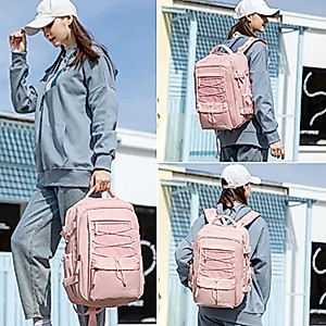 Travel Backpack for Women Men 15.6 Inch Laptop Backpacks with USB Port Carry on Backpack Flight Approved Large Back Pack College Bookbags Outdoor Sports Hiking Rucksack Casual Daypack (Pink,15.6 Inch)