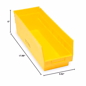 MDMprint Shelf Storage Bin, Yellow, Polypropylene, 17 7/8 in L x 6 5/8 in W x 6 in H, 50 lb Load Capacity