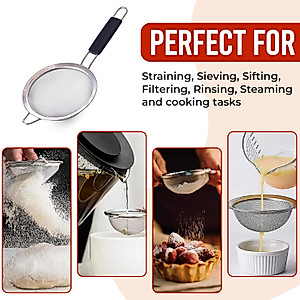 Herlig™ Fine Mesh Strainer Set - Pack of 3 Rust Proof Stainless Steel Mesh Strainer with Handle, Kitchen Food Strainer Steel Mesh Strainer Set of 3, 3.15", 7.10", 7.87"