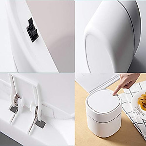 Jkhome Plastic Tiny Waste Bin, Desktop Mini Trash Can, Small Paper Basket for Desk Car Office Kitchen, 2 L / 0.53 Gal (Blue, 2 L - Pressed Lid)