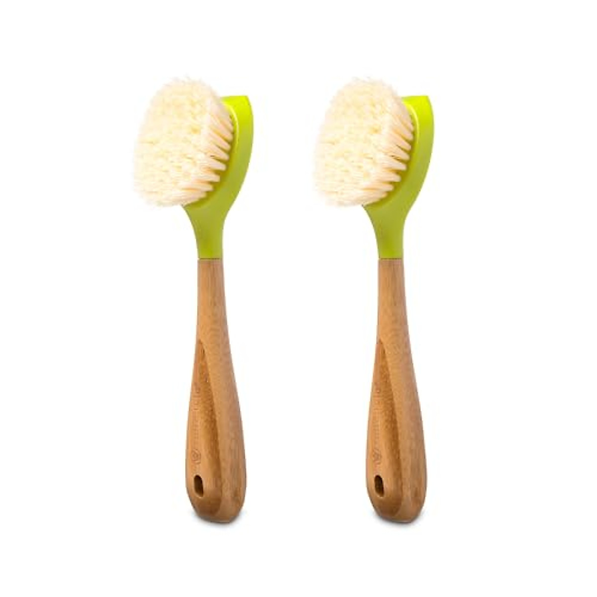 Full Circle Be Good Kitchen Dish Brush with Bamboo Handle – Long Handle Dish Scrubber with Tough Bristles, Green (Pack of 2)