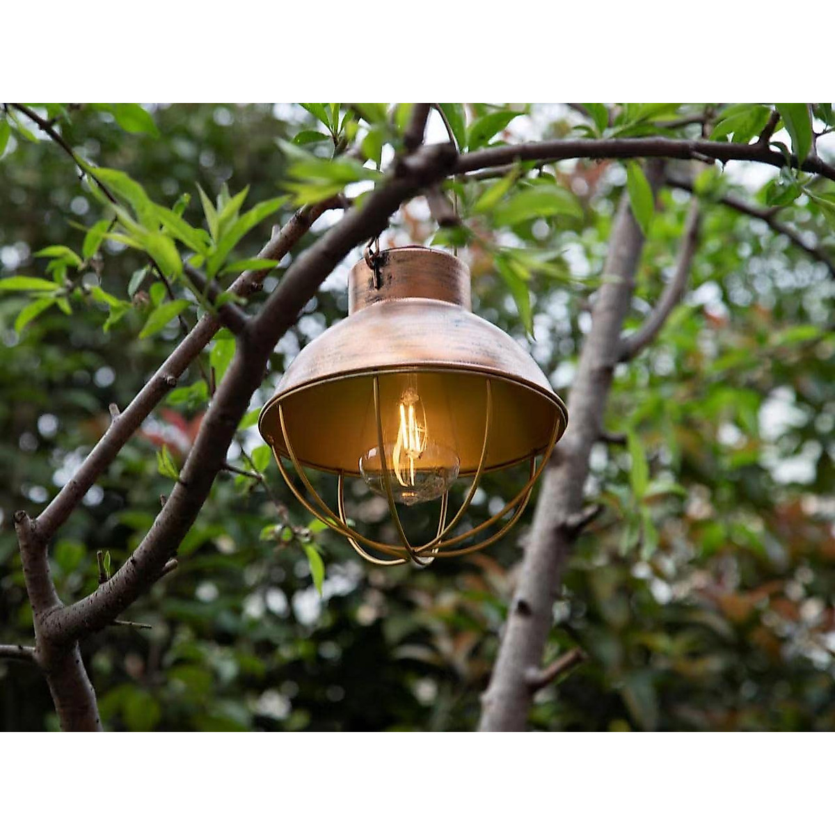 YAKii 2 Pack Solar Lantern Hanging Waterproof Outdoor Metal Solar Lamp with Warm White Light Decorate for Yard Garden Pathway Patio Porch Decor (Gold)