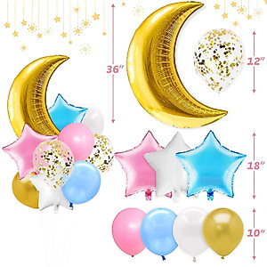 Twinkle Twinkle Little Star Party Decor Gender Reveal Birthday Party Decorations Pinkk Blue Gold Star Banner Cake Topper Balloons Moon and Star Boy or Girl He or She Baby Shower Supplies