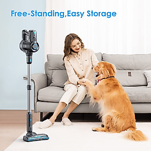 Oraimo Stick Vacuum, Cordless Vacuum Cleaner with Self-Standing, Cordless Stick Vacuum with 35 Mins Runtime Detachable Battery, 6 in 1 Lightweight Vacuum with LED for Hardwood Floor Carpet Marble Tile