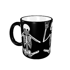 Halloween Skeleton Ceramic Coffee Mug Tea Cup for Office Home Gift to Family Friend Black Funny Skull