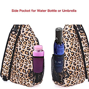MOSISO 13 inch Sling Backpack, Multipurpose Hiking Daypack Outdoor Rope Crossbody Chest One Shoulder Bag, Leopard Print