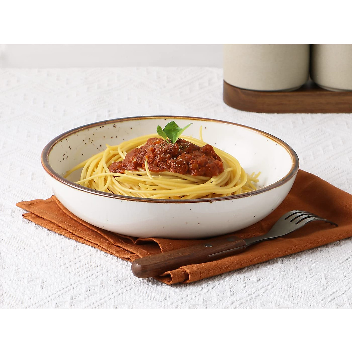 ONEMORE 10.5 inch Dinner Plates and 30 oz Pasta Bowls Bundle, Microwave, Oven and Dishwasher Safe, Creamy White