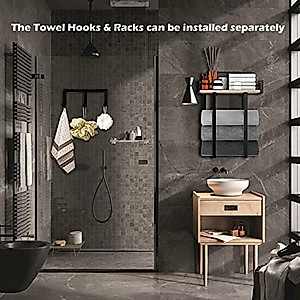 Klapber Towel Rack for Bathroom Hand Towel Holder Wall Mounted, Bath Towel Racks with Towel Hooks, Bathroom Towel Storage with Wooden Shelve for Rolled Towel Storage Bathroom Organizer Decor