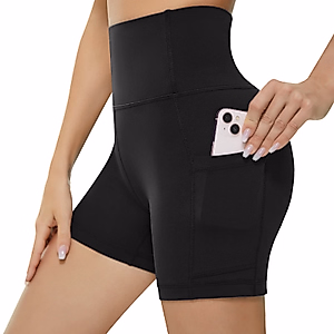 KKB Women's 8''/5'' High Waist Active Wear Shorts Yoga Leggings, Tummy Control Workout Shorts Side Pockets Running Pants (X-Large, 5"-Black)
