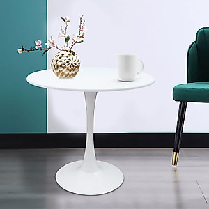 31.5" Round White Dining Table, Modern Kitchen Table, Mid-Century Leisure Table with Pedestal Base in Tulip Design for Kitchen Dining Room & Living Room