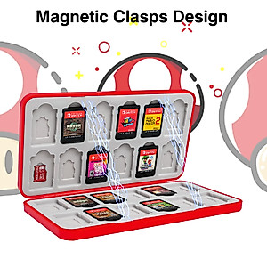 TIKOdirect Game Card Case for Nintendo Switch/SD Cards, Storage 24 Switch Game Cards Portable Holder Pretty Cute Hard Shell with Magenic Closure, Red