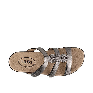 Taos Prize 4 Women's Walking Sandal - Stylish and Adjustable Three Strap Open Back Slide On Walking Sandal with Premium Arch Support and Cushioning for All Day Comfort Pewter 10 M US