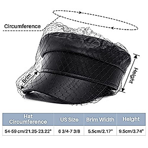 Beret Hats for Women PU Leather Newsboy Fiddler Cap with Veil Casual Baker Boy Captain Hat