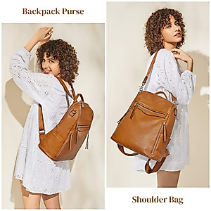 S-ZONE Women's Tote Backpacks, Brown, Large