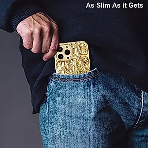 Yebowe Compatible with iPhone 13 Pro Max Case, Cute 3D Tin Foil Pleated Luxury Phone Cover for Women Girls Shiny Bling Designer Soft Silicone Case for iPhone 13 Pro Max, Gold