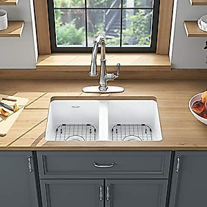 American Standard 77DB30190.308 Delancey 30x19 Double Bowl Cast Iron Kitchen Sink, Brilliant White